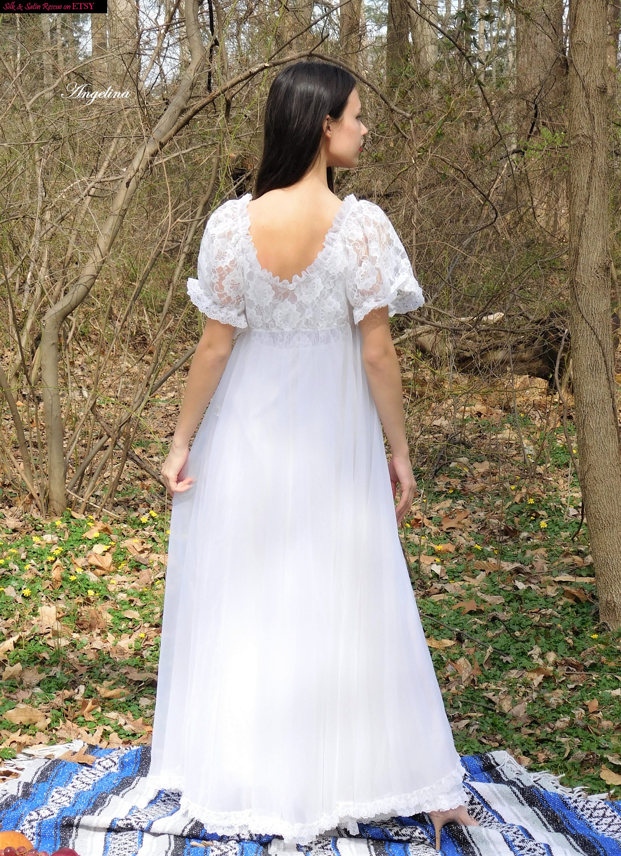 Tosca Bridal WHITE Sheer NYLON and Lace PEIGNOIR Set Robe and Nightgown ...