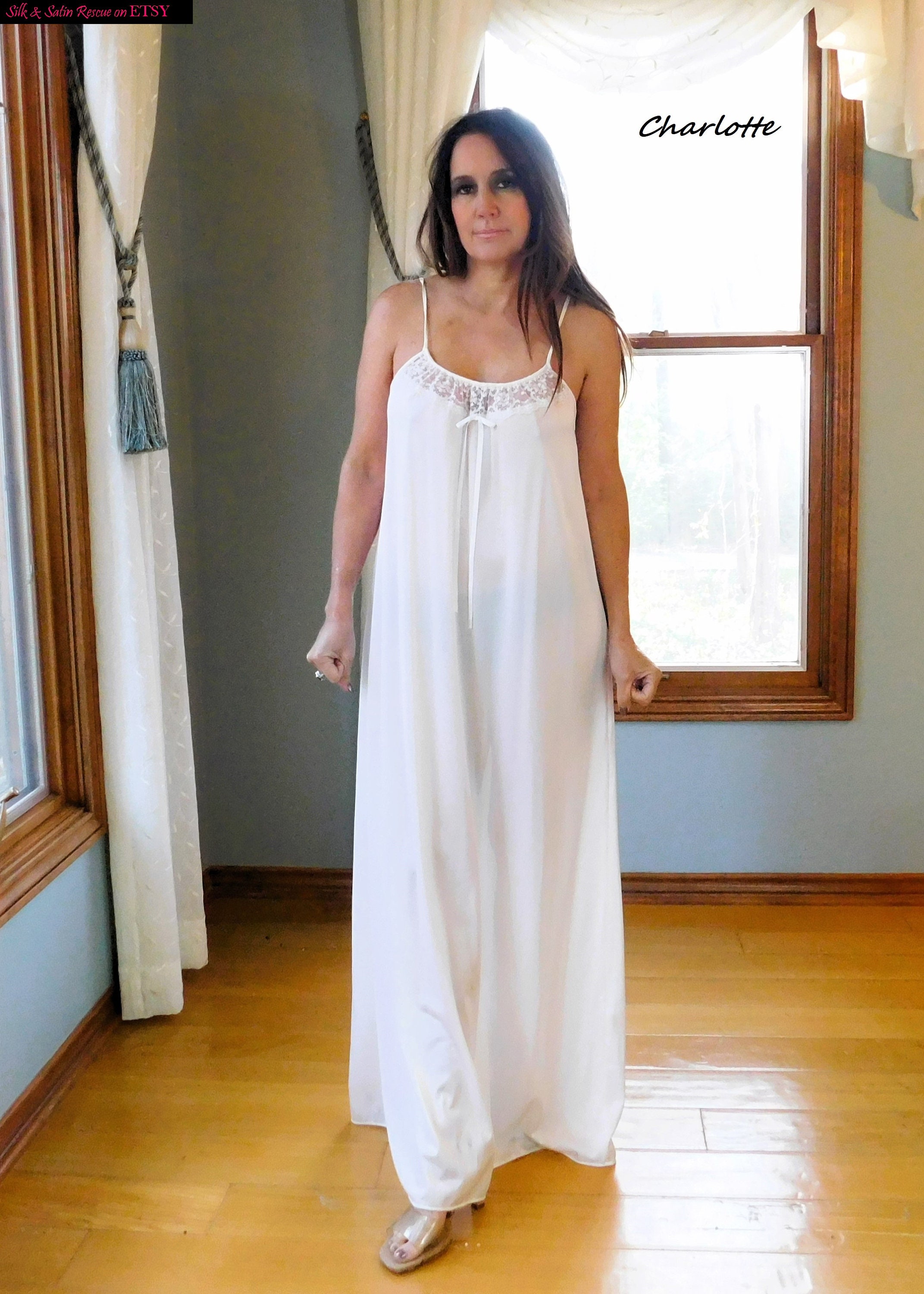 Bridal off WHITE Nylon and Lace PEIGNOIR Nightgown and Robe Dressing ...