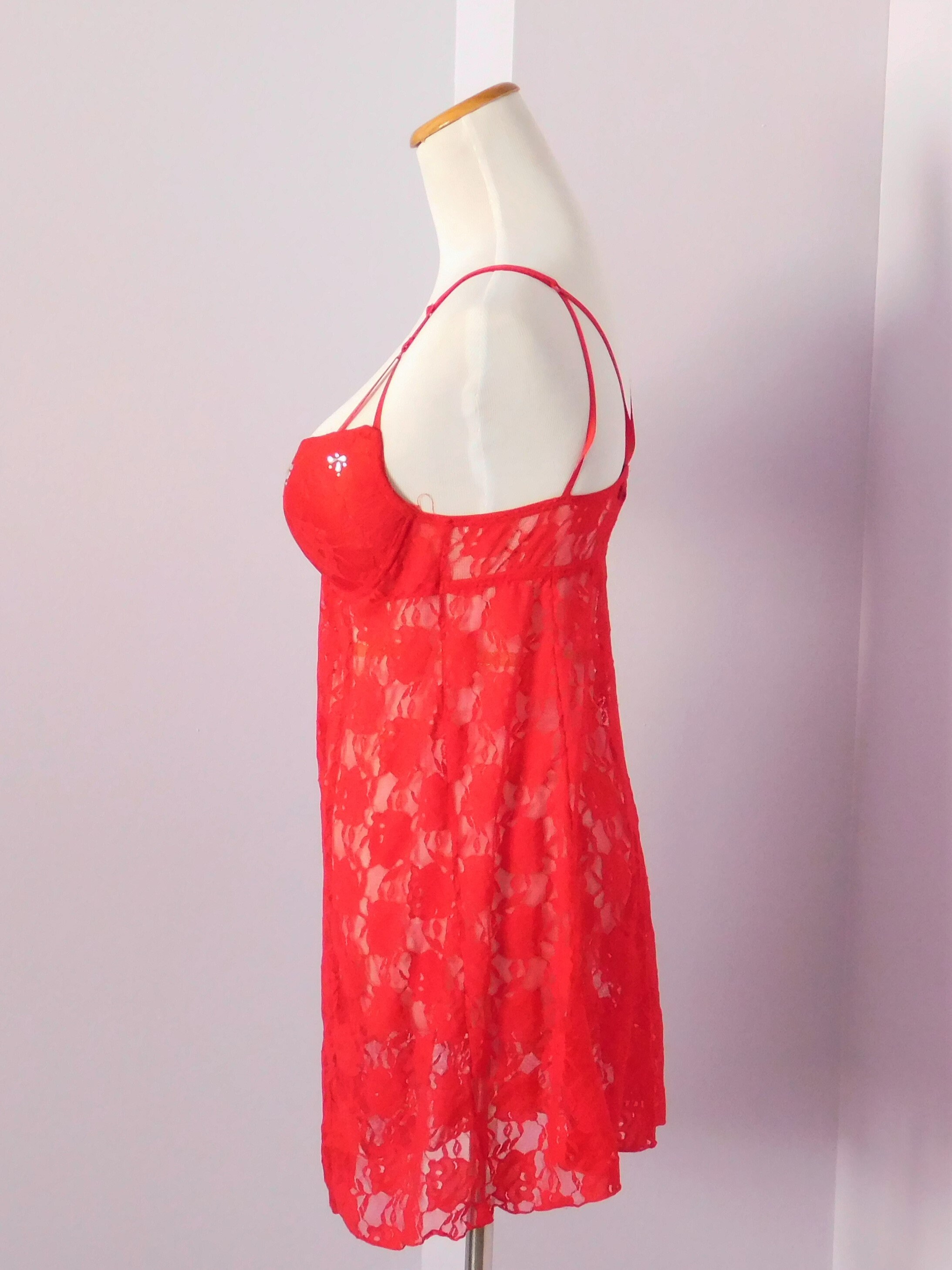 RED LACE SLIP Nightie Chemise Babydoll Top Nighty Nightgown Smart and ...