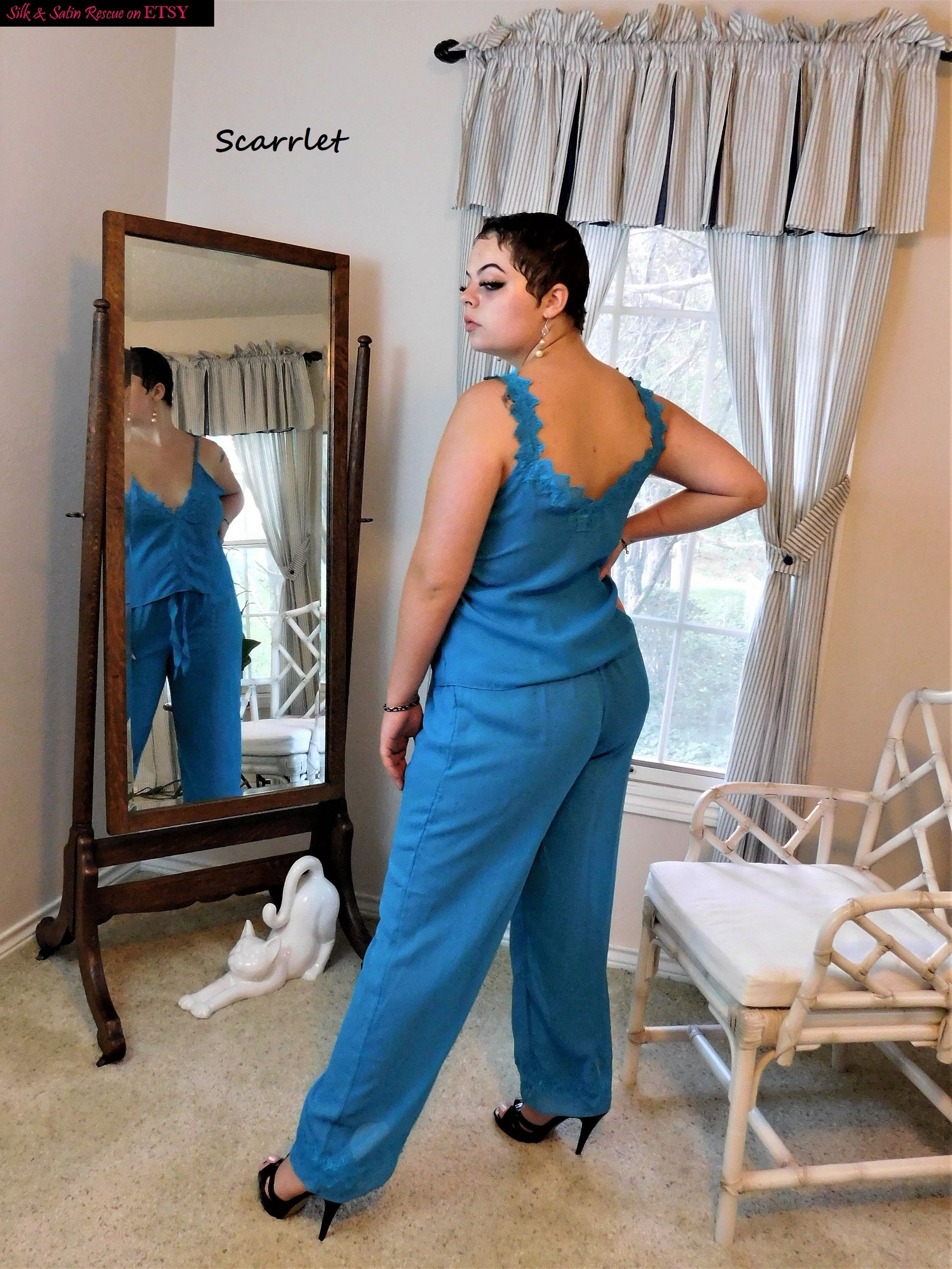 SHEER TEAL Blue PJ Pajama Set Sleepwear Amoureuse Cami Camisole Top ...