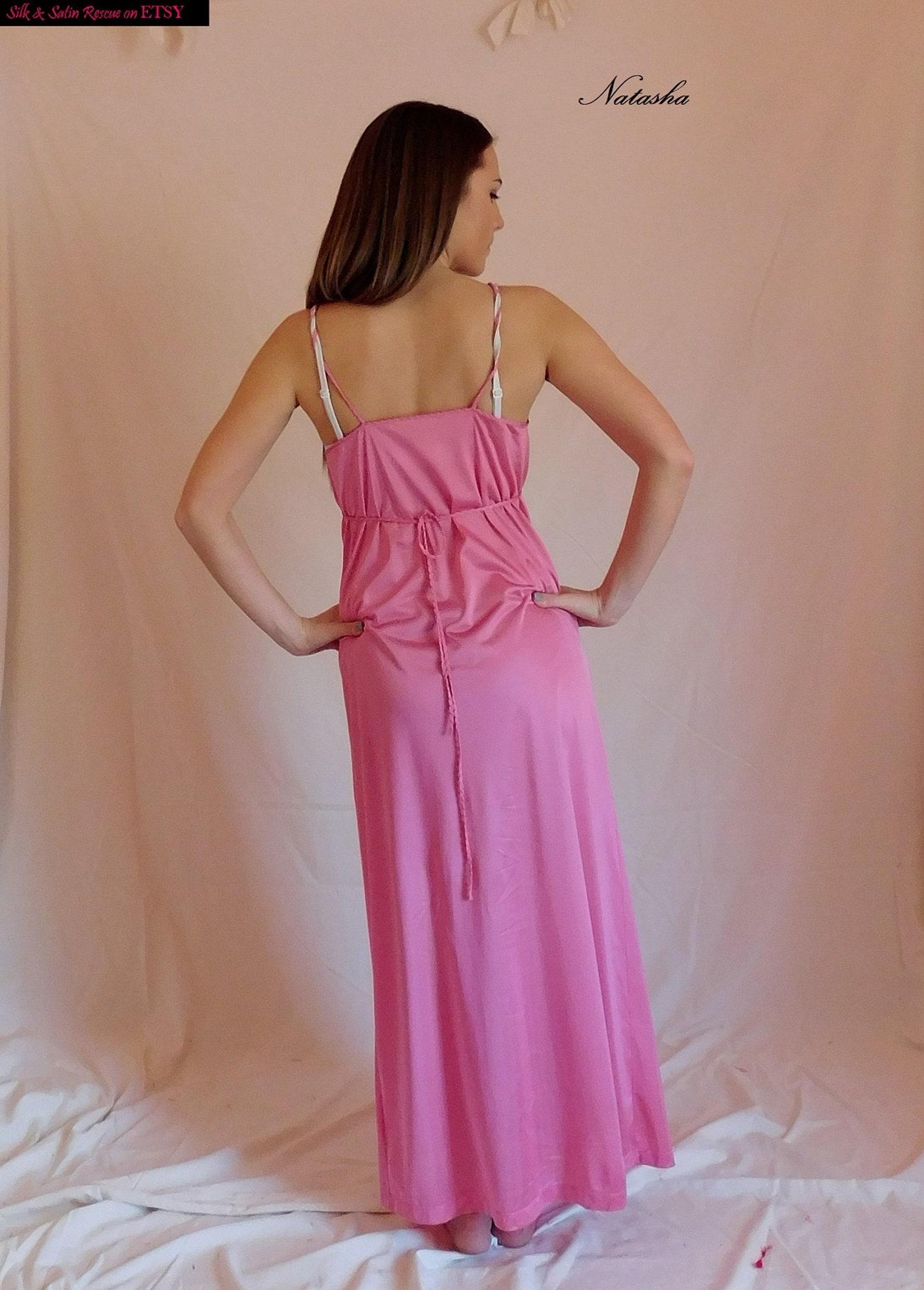 PINK Princess NYLON and Lace NEGLIGEE Nightgown Nightdress Gilead Long ...