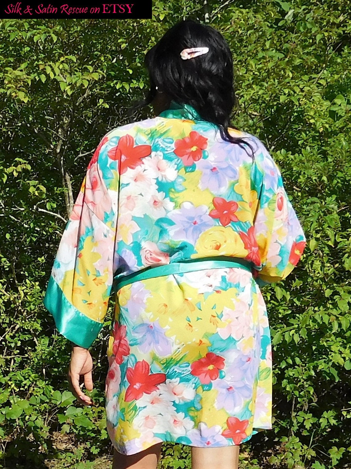 80's Victoria's Secret Short SATIN FLORAL ROBE | Etsy