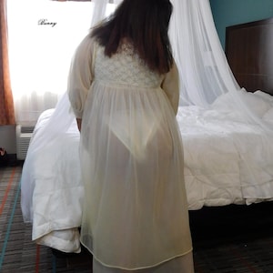 Beautiful Sheer See-thru BRIDAL off WHITE PEIGNOIR Set Robe and Nightgown Gown Vintage Negligee ...