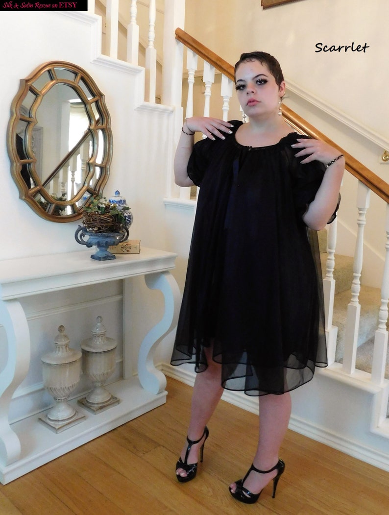 50's Sheer BLACK NYLON PEIGNOIR Negligee Set Robe and Nightgown See ...