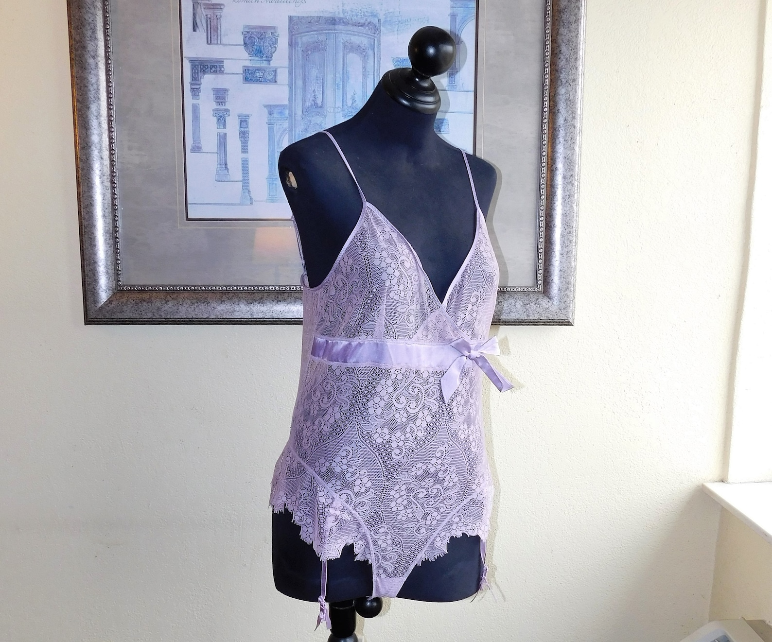 Lavender PURPLE Sheer Lace Thong TEDDY Teddie Onesie Bodysuit ...