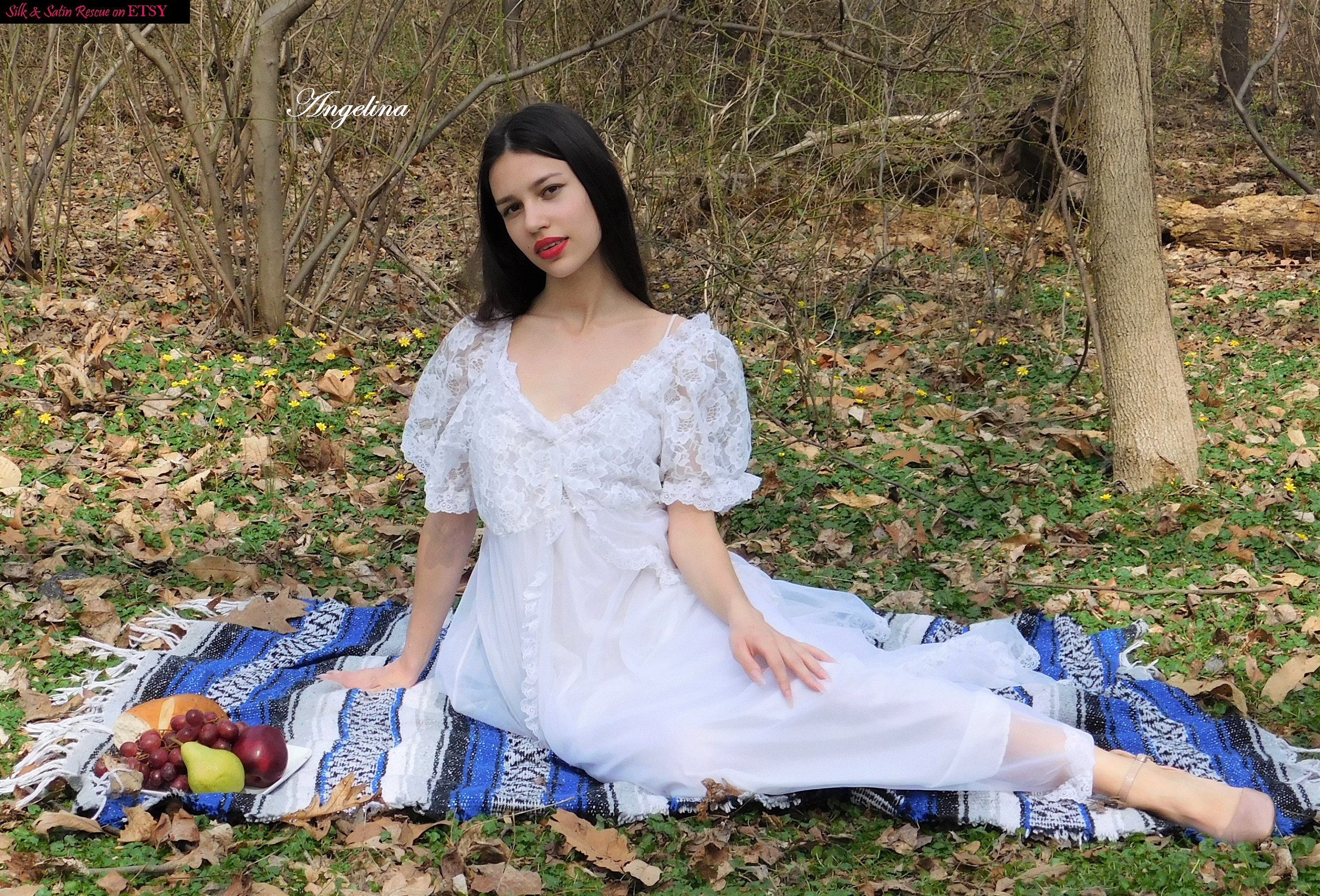 Tosca Bridal WHITE Sheer NYLON and Lace PEIGNOIR Set Robe and Nightgown ...