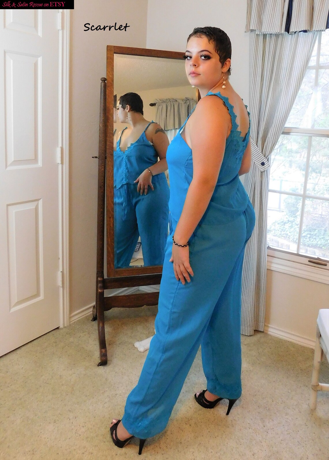 SHEER TEAL Blue PJ Pajama Set Sleepwear Amoureuse Cami Camisole Top ...