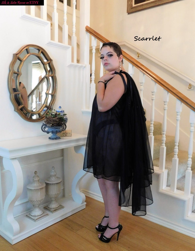 50's Sheer BLACK NYLON PEIGNOIR Negligee Set Robe and Nightgown See ...