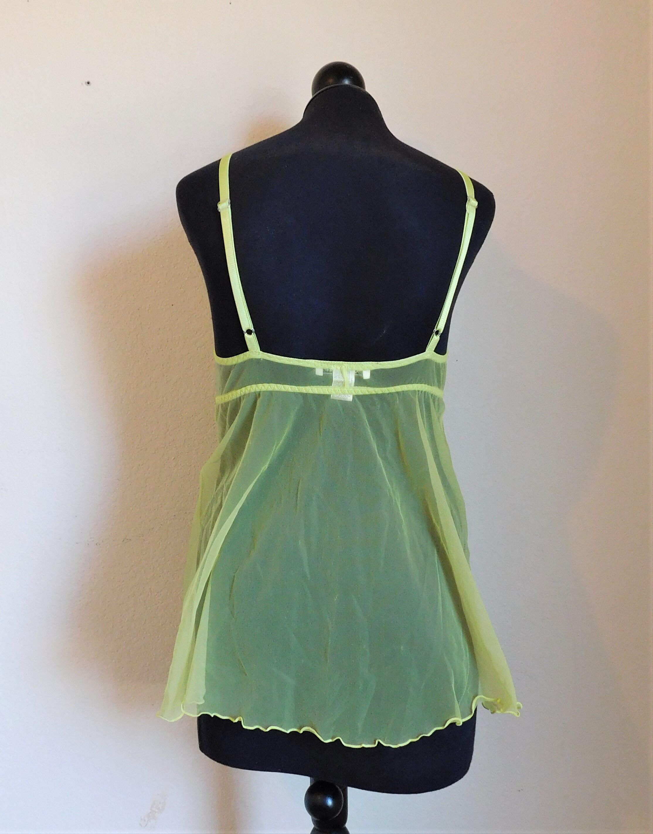 Lime GREEN SHEER Chiffon and Lace BABYDOLL Nightie Top Fly Away Baby ...