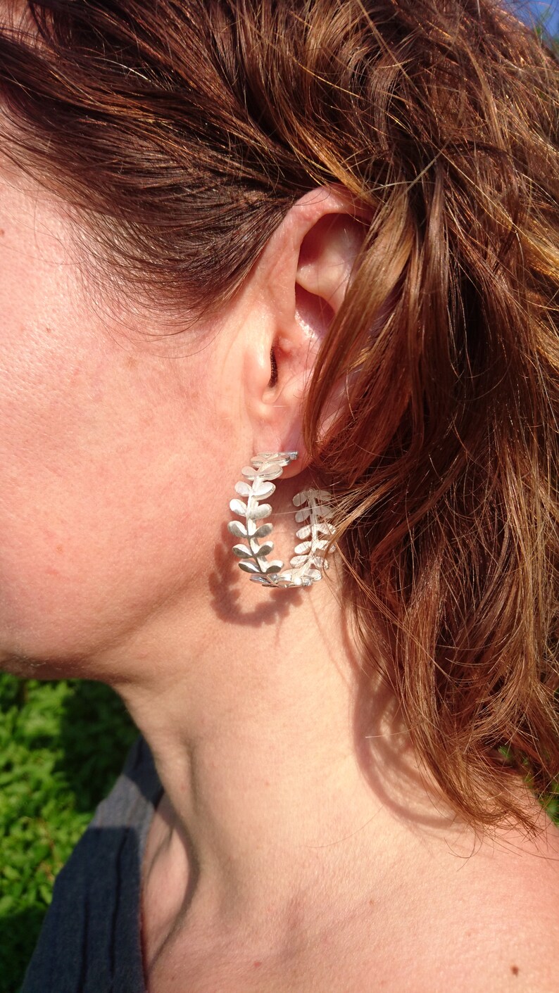 Flower Stem Hoops, Silver Hoops, Handmade Hoop Earrings, Big Hoop ...