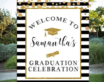 Graduation Welcome Sign Black and Gold Printable Sign - Etsy