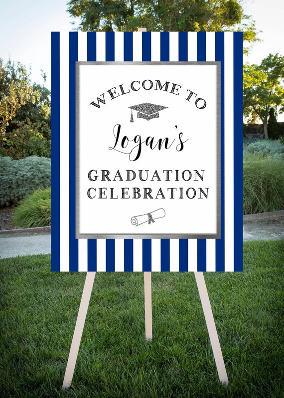 Graduation Party Welcome Blue and White Grad Party | Etsy