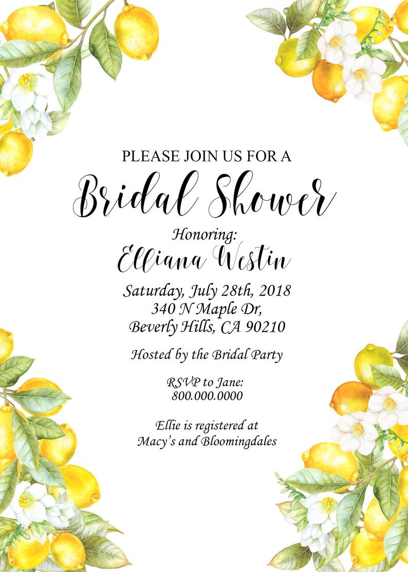 Lemon Themed Bridal Shower Invitation, Lemon Themed Party, Yellow ...