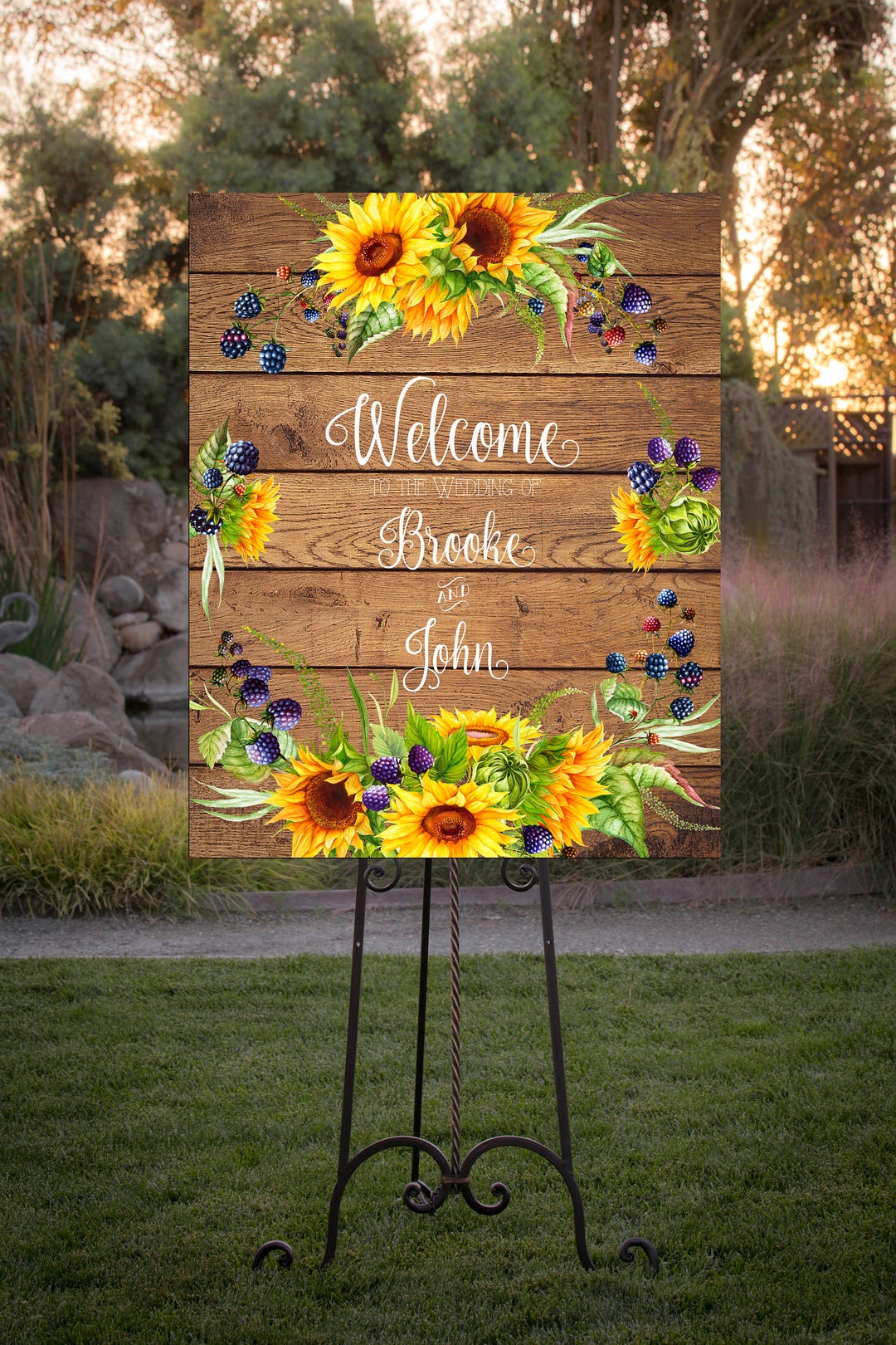 Rustic Wedding, Sunflowers & Summer Berries, Printable Sign, Custom ...