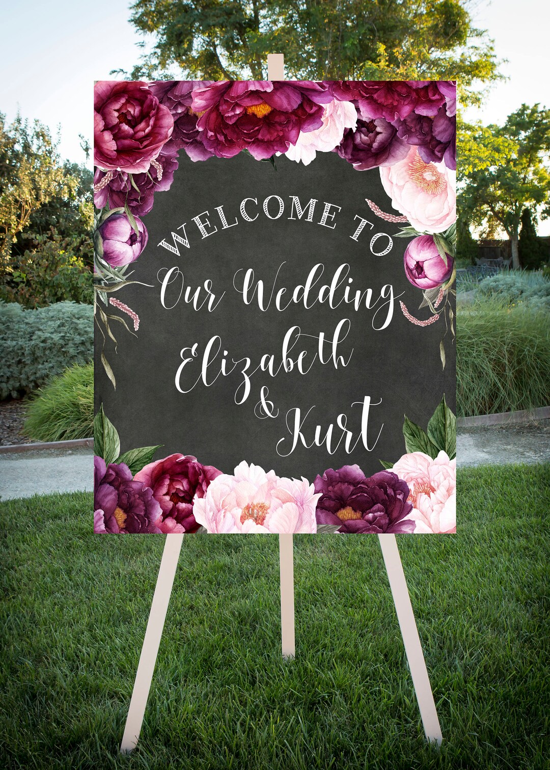 Burgundy Wedding Sign, Burgundy Welcome Sign Welcome Wedding Sign ...