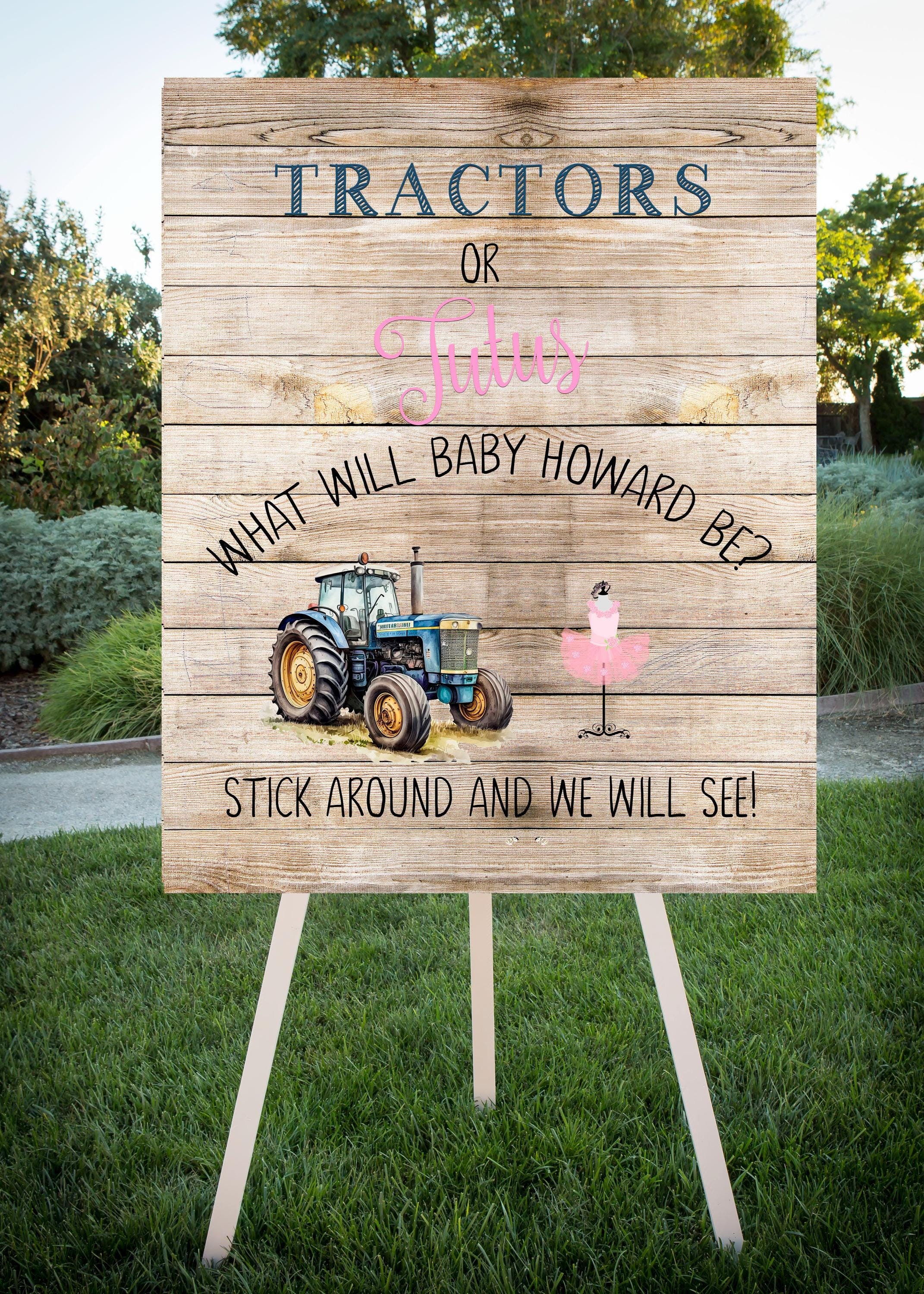 Gender Reveal Printable Sign, Tractors or Tutus, Custom Gender Reveal ...
