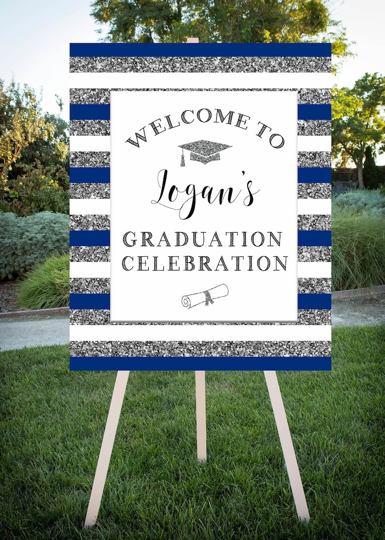 Graduation Party Welcome, Blue and White, Grad Party, Printable Sign ...