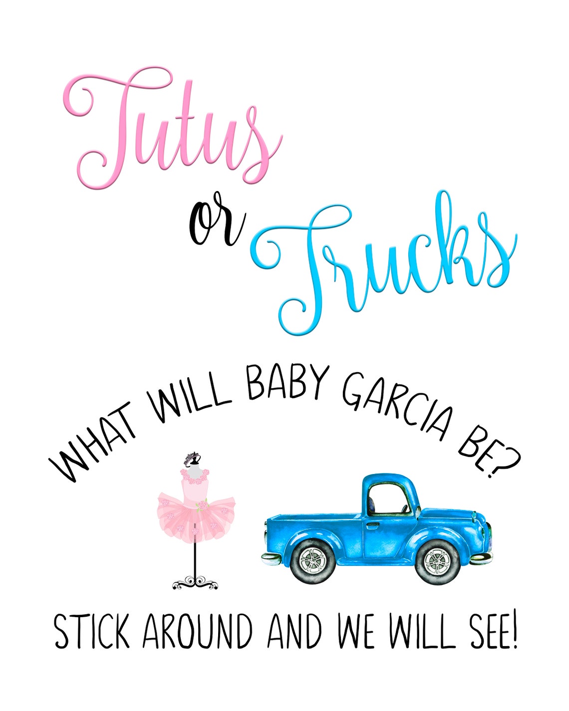 Gender Reveal Printable Sign, Tutus or Trucks, Custom Gender Reveal ...
