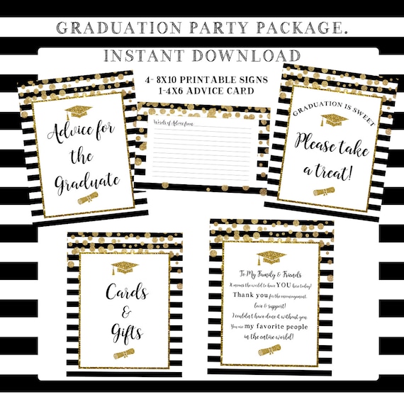 Graduation Party Decorations Printable Party Package Black & - Etsy
