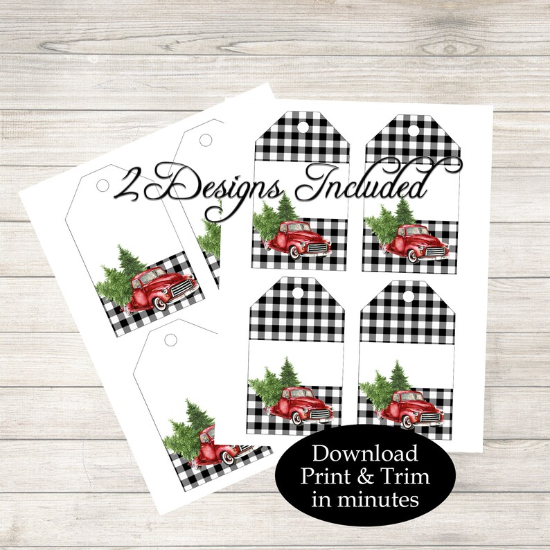 DIY PRINTABLE Tags | Red Truck and Buffalo Print | Printable Christmas ...