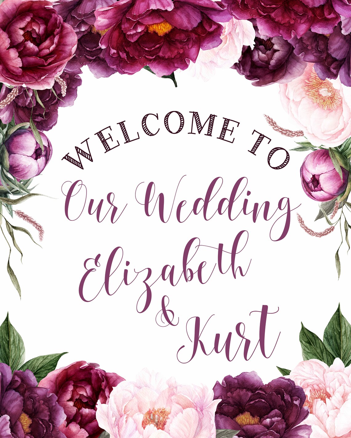Burgundy Wedding Sign, Burgundy Welcome Sign Welcome Wedding Sign ...