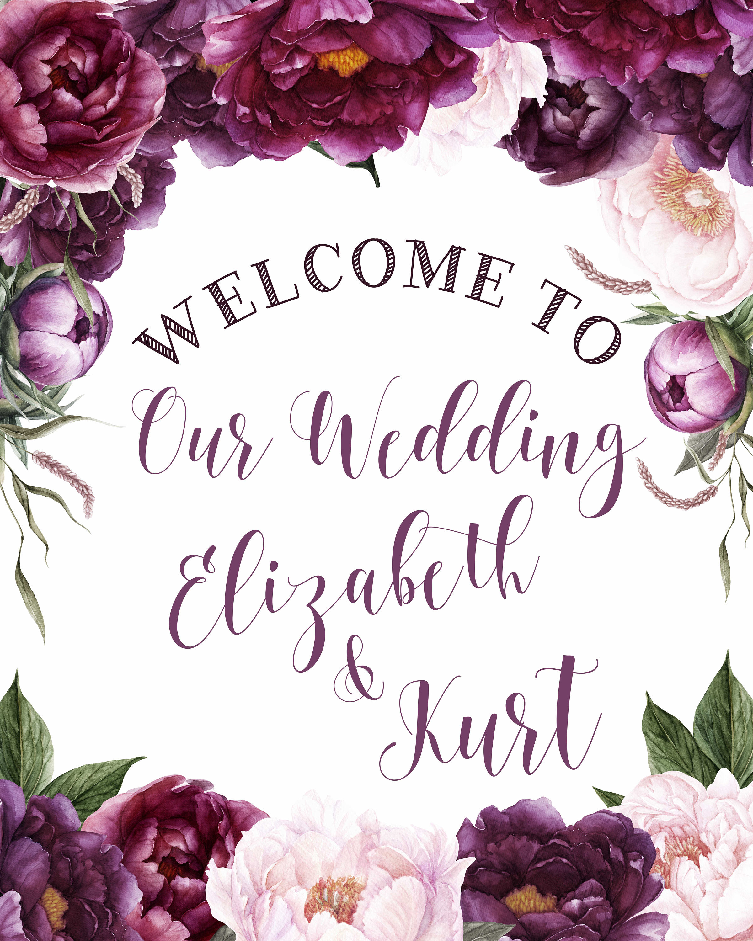 Burgundy Wedding Sign, Burgundy Welcome Sign Welcome Wedding Sign ...
