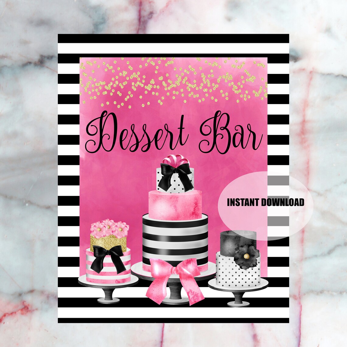 Dessert Bar, Kate Spade Inspired, Black, White, Pink and Gold, 8x10 Jpg ...