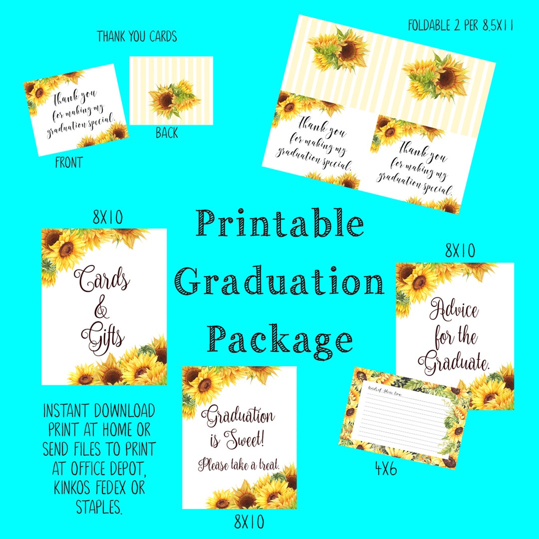 Graduation Party Decorations, Printable Party Package, Sunflower Theme ...