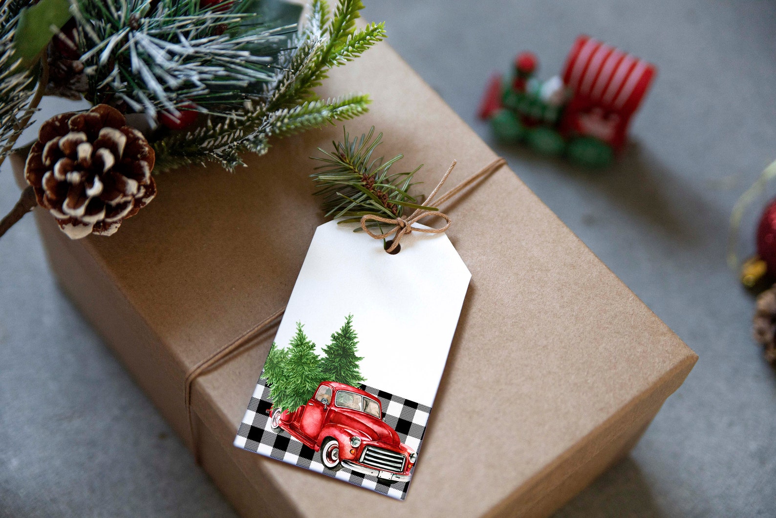 DIY PRINTABLE Tags Red Truck and Buffalo Print Printable | Etsy