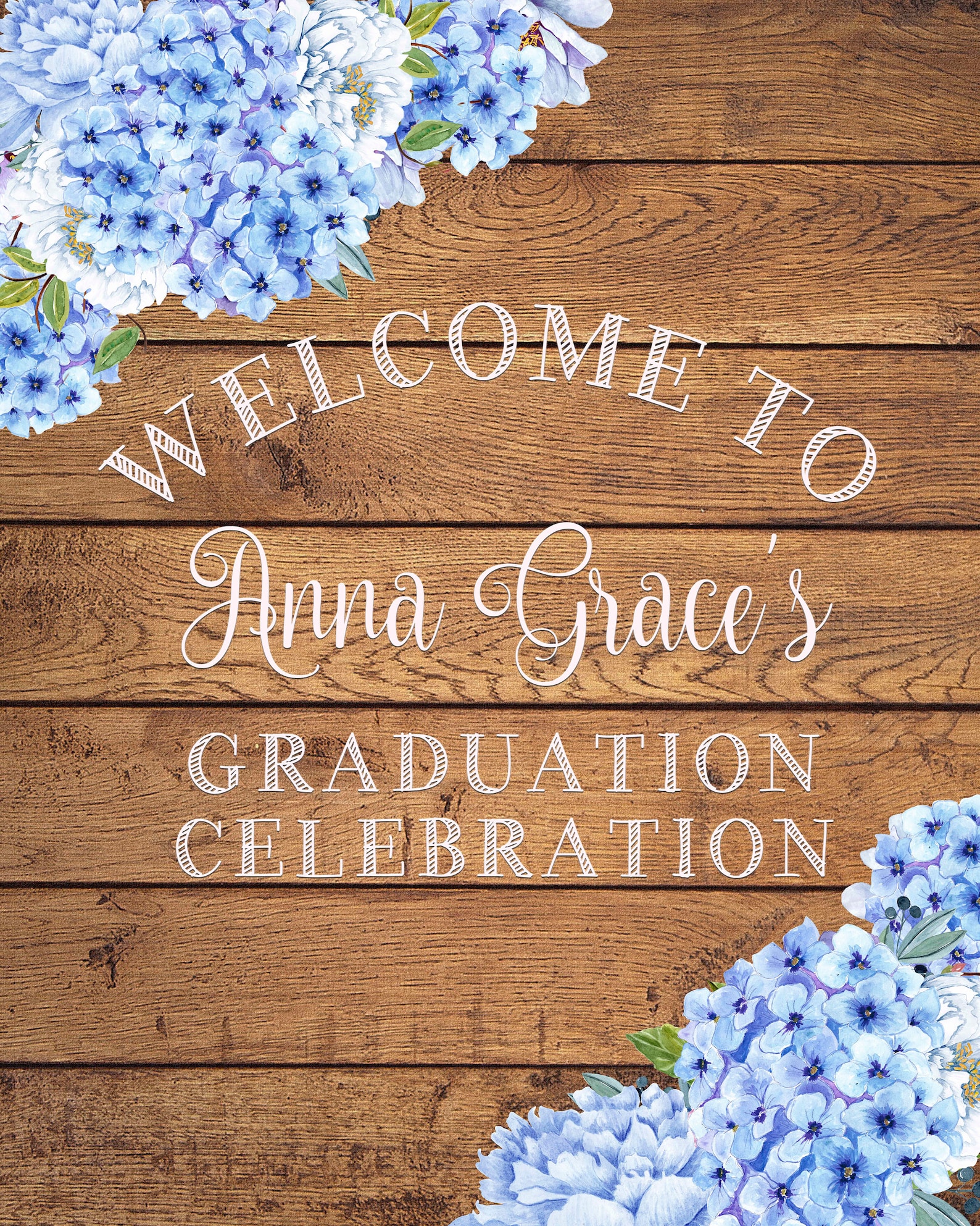 Graduation Party Decorations, Blue & White, Grad Party, Printable Sign ...