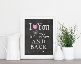 I Love You to the Moon and Back Chalkboard Card Chalk Art - Etsy
