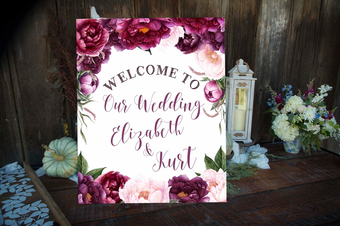 Burgundy Wedding Sign, Burgundy Welcome Sign Welcome Wedding Sign ...