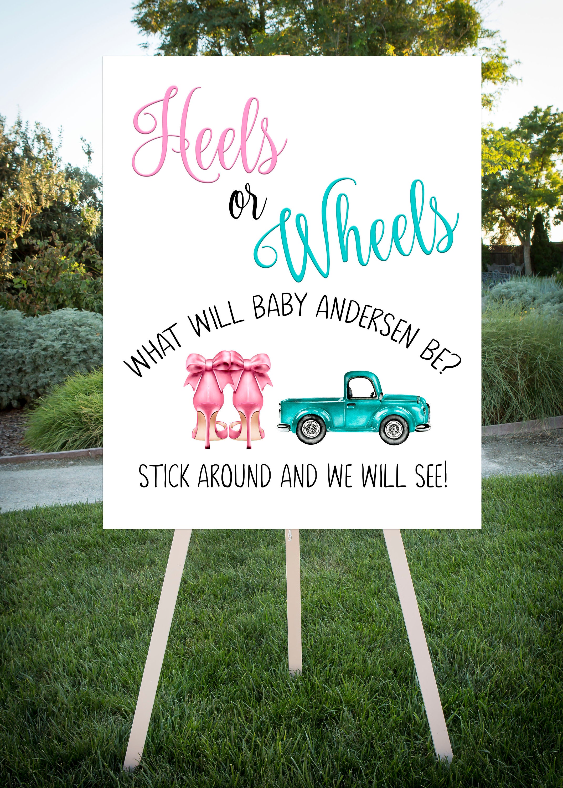 Gender Reveal Printable Sign Heels or Wheels Custom gender | Etsy