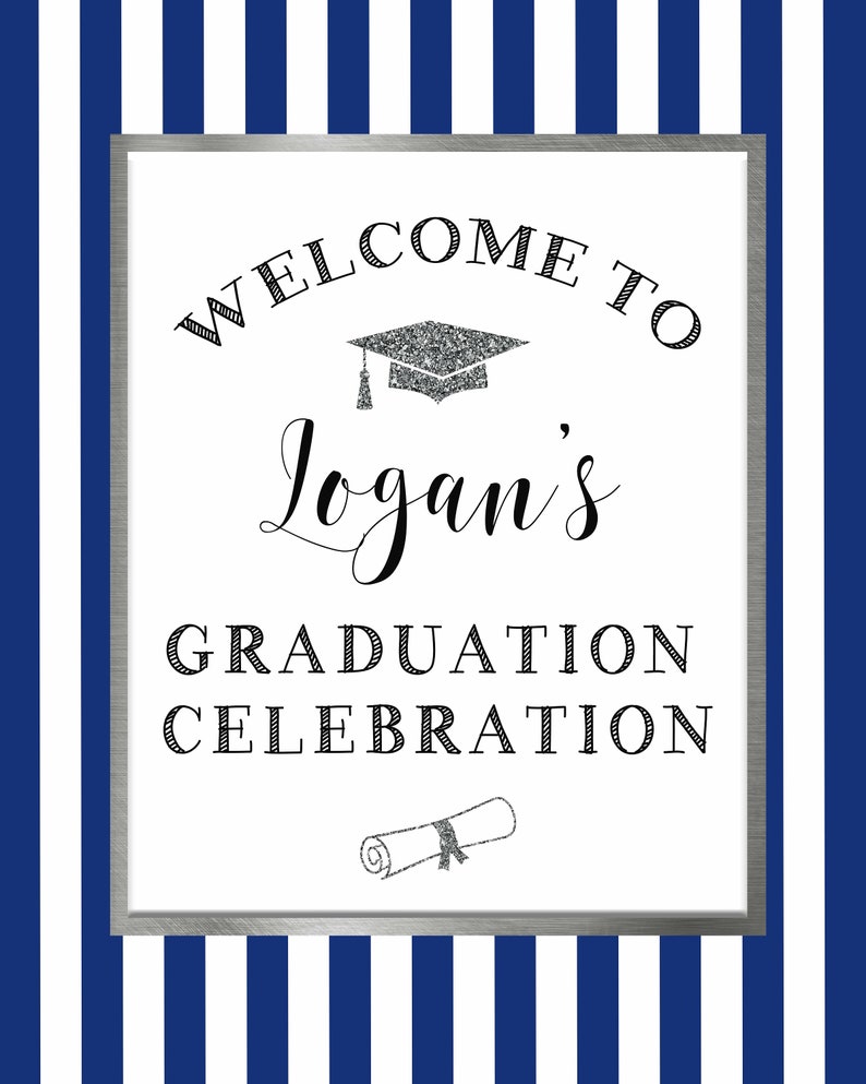 Graduation Party Welcome, Blue and White, Grad Party, Printable Sign ...