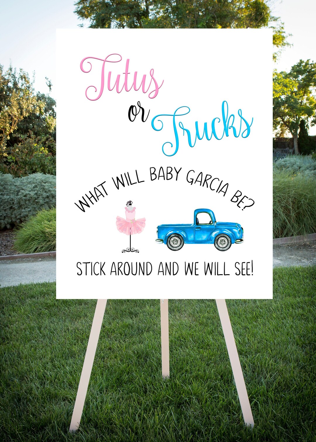 Gender Reveal Printable Sign, Tutus or Trucks, Custom Gender Reveal ...