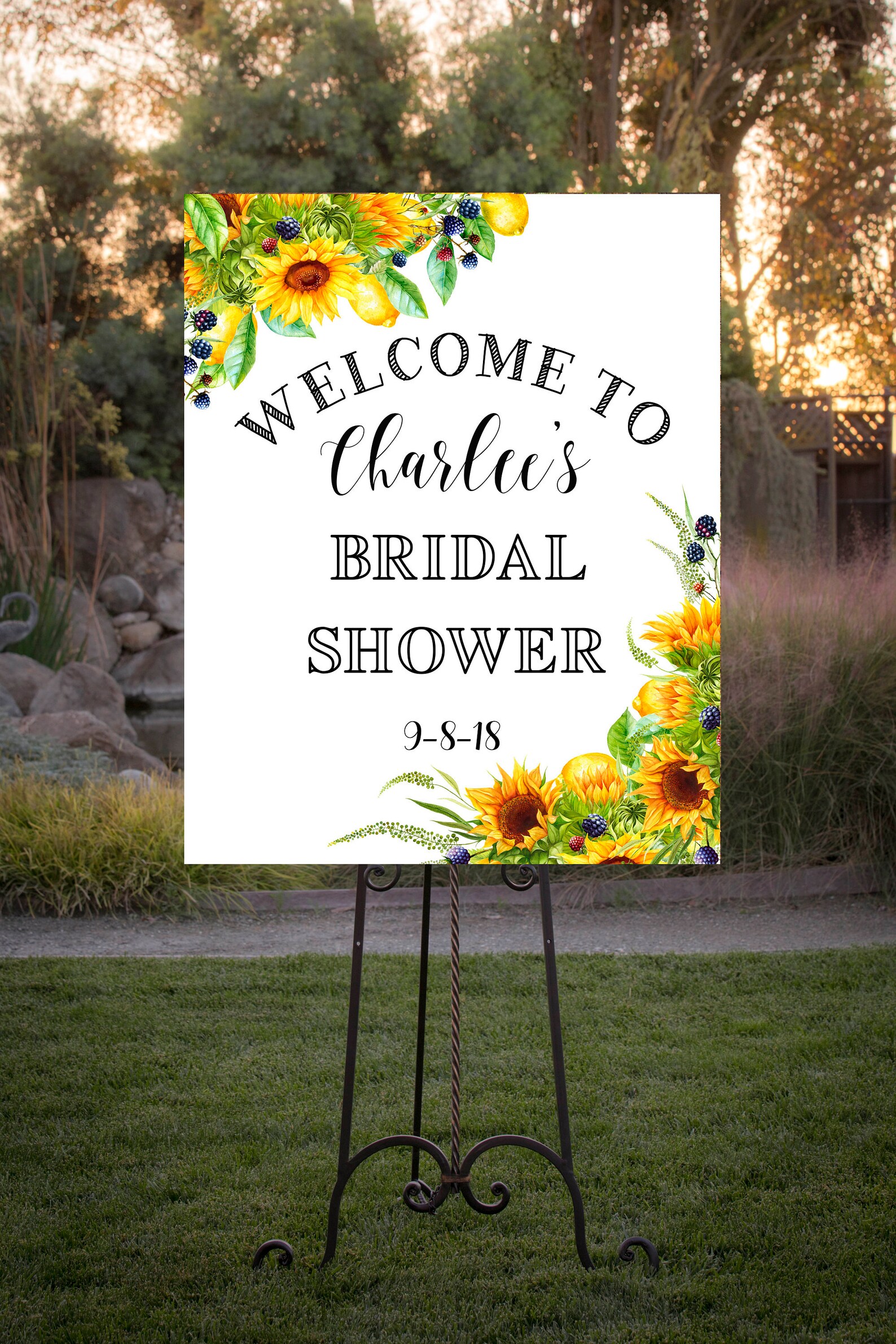 Sunflowers & summer berries Printable Sign Custom Bridal | Etsy