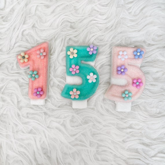 Retro Groovy Wild Daisy Glitter Birthday Number Candle Comes - Etsy