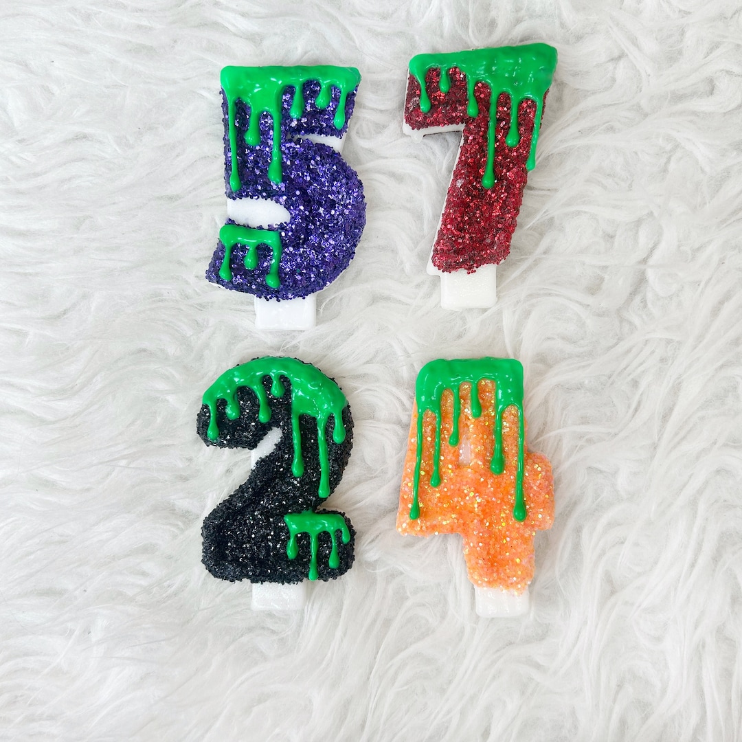 Halloween Horror Green Slime Goo Glitter Birthday Number Candle, Comes ...