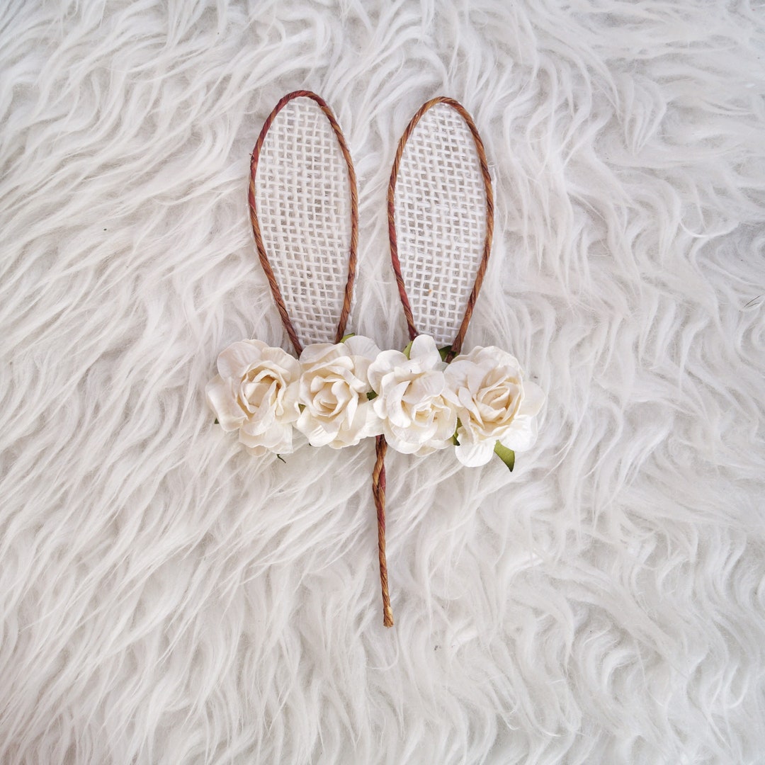 Easter Baby Shower Cream Floral Burlap Bunny Ear Cake Topper, Some ...