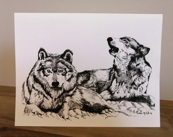 Pen and Ink Wolf - Etsy