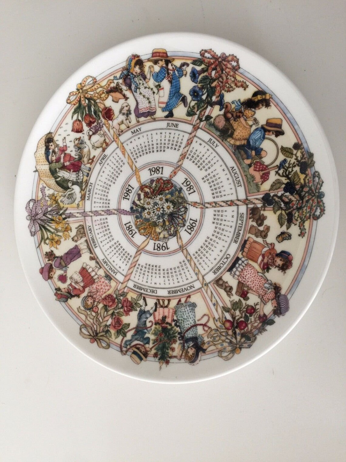 1981 Calendar Plate by Deborah Bell Jarratt, Fine English Porcelain, 12 ...