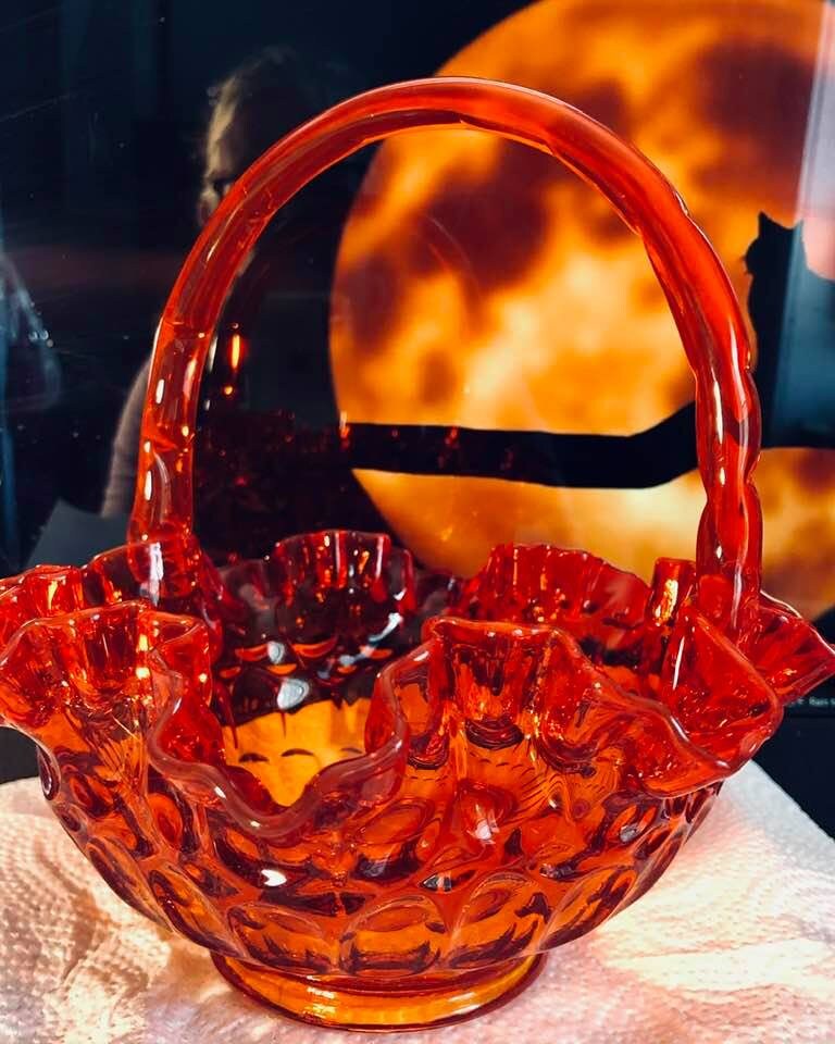 Vintage Fenton Thumbprint Amberina Basket With Ruffled Edges - Etsy
