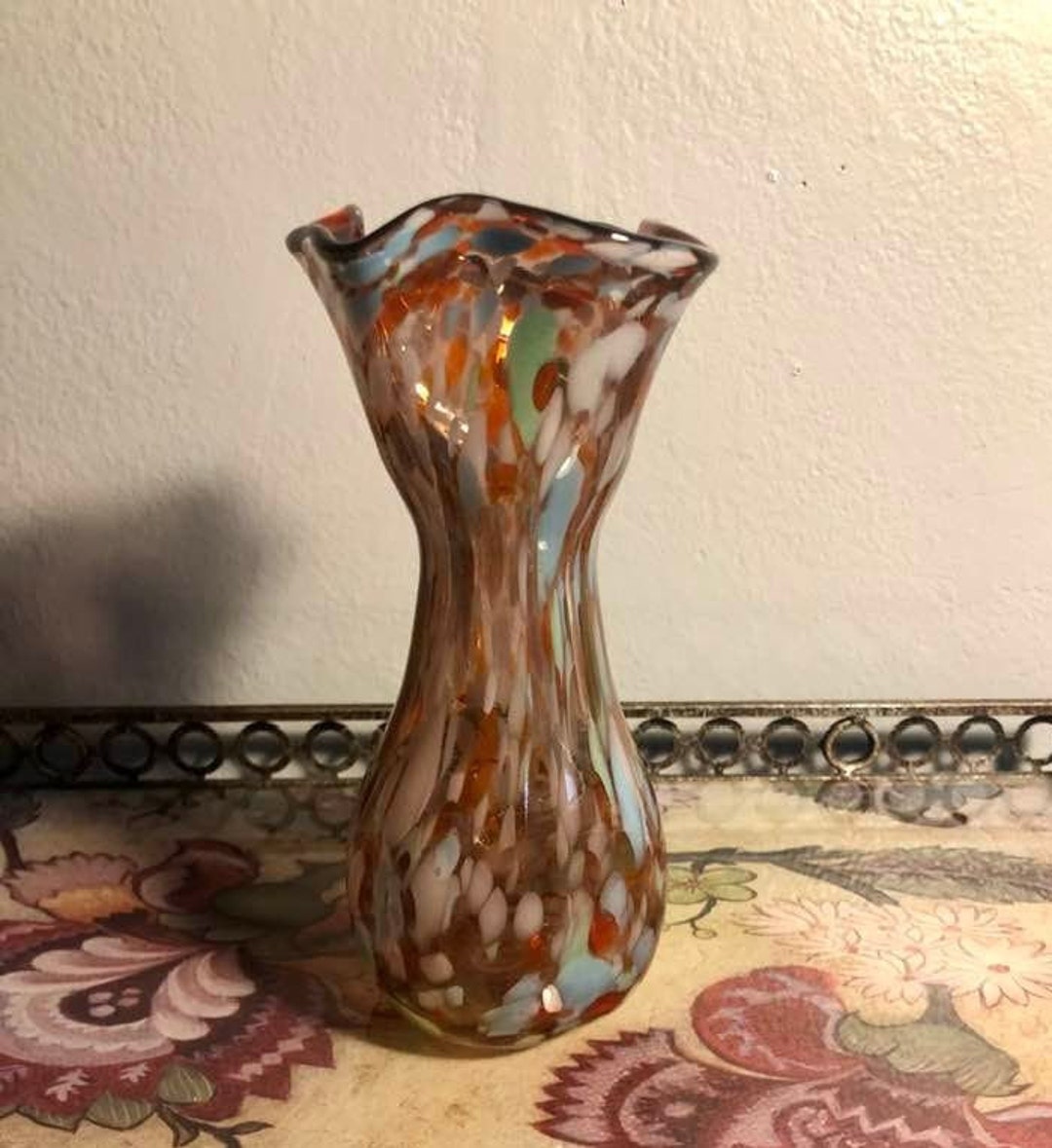 Gorgeous Vintage Hand-blown Splatter Glass RUFFLED Flower Vase - Etsy