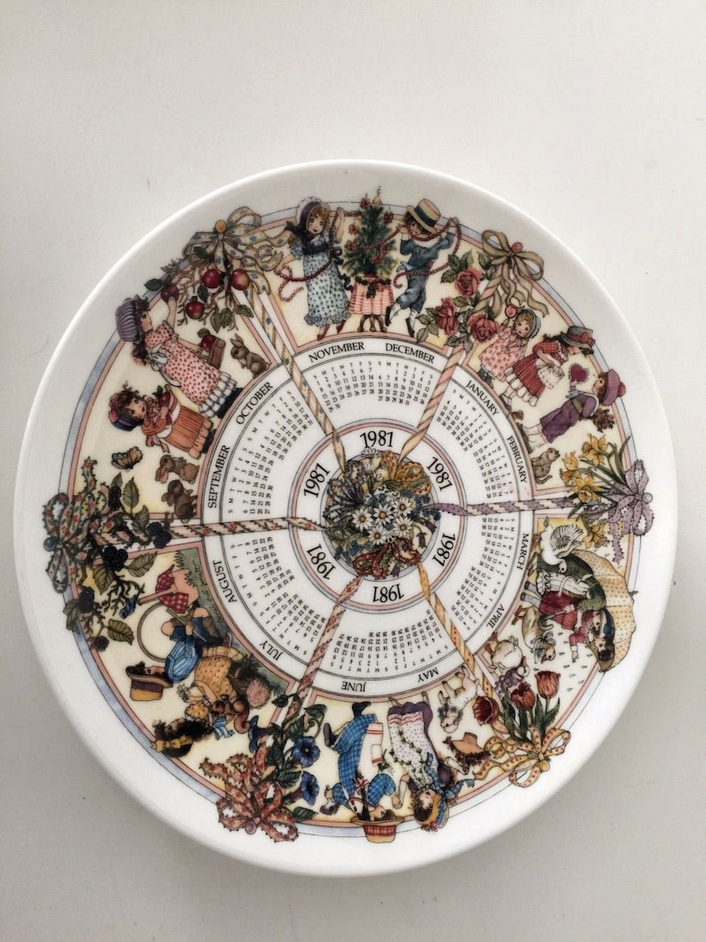 1981 Calendar Plate by Deborah Bell Jarratt, Fine English Porcelain, 12 ...