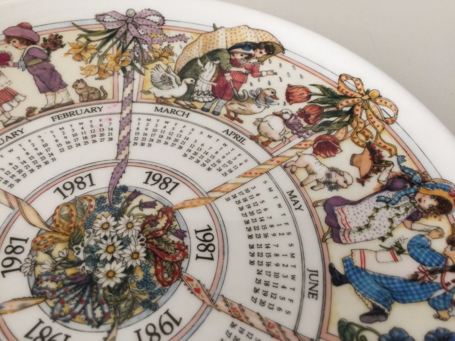 1981 Calendar Plate by Deborah Bell Jarratt, Fine English Porcelain, 12 ...