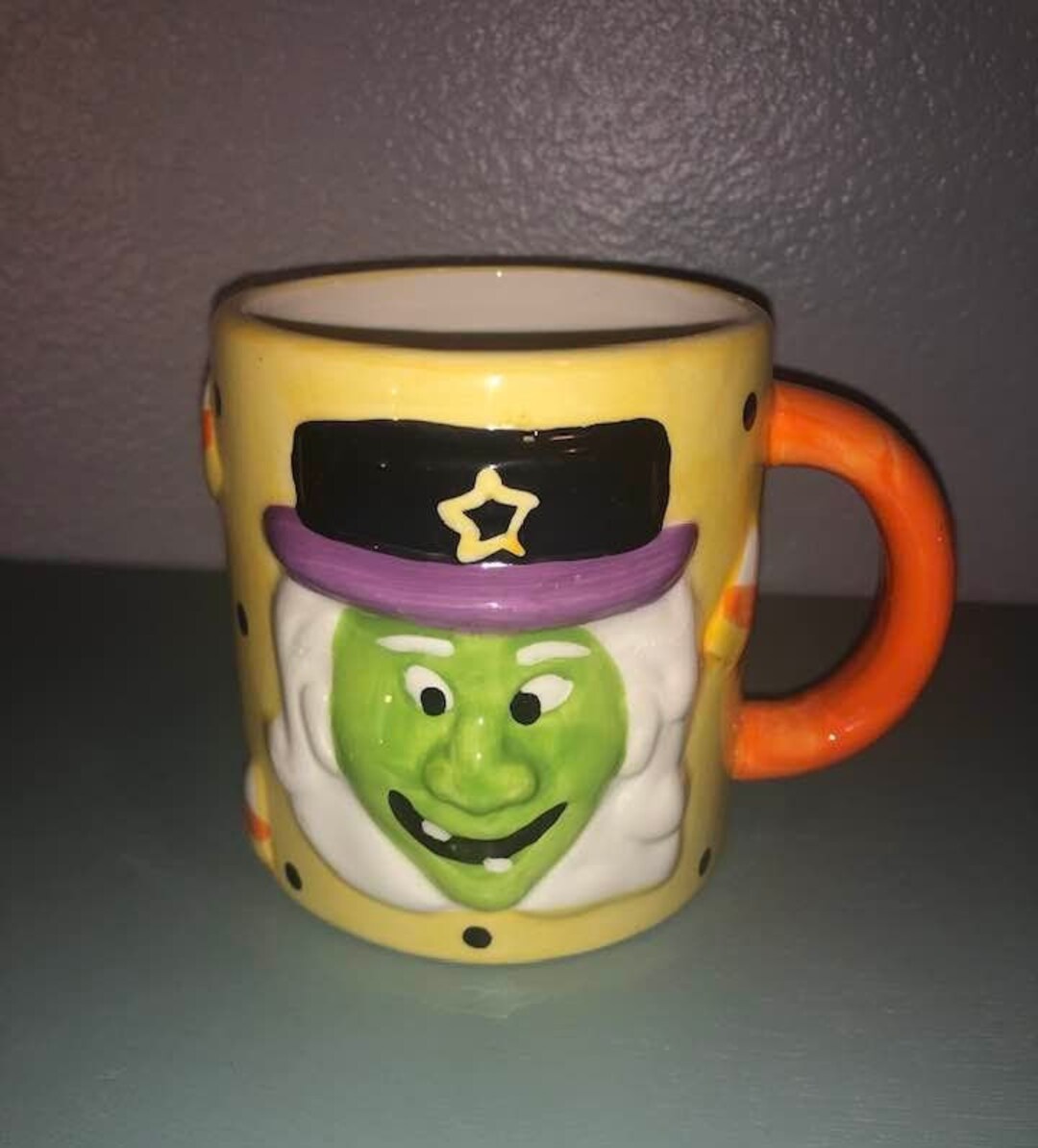 1950's Halloween Green Witch Candy Corn Mug With Pumpkin Orange Handle ...