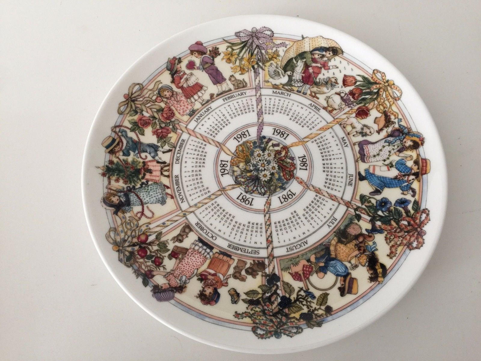 1981 Calendar Plate by Deborah Bell Jarratt, Fine English Porcelain, 12 ...