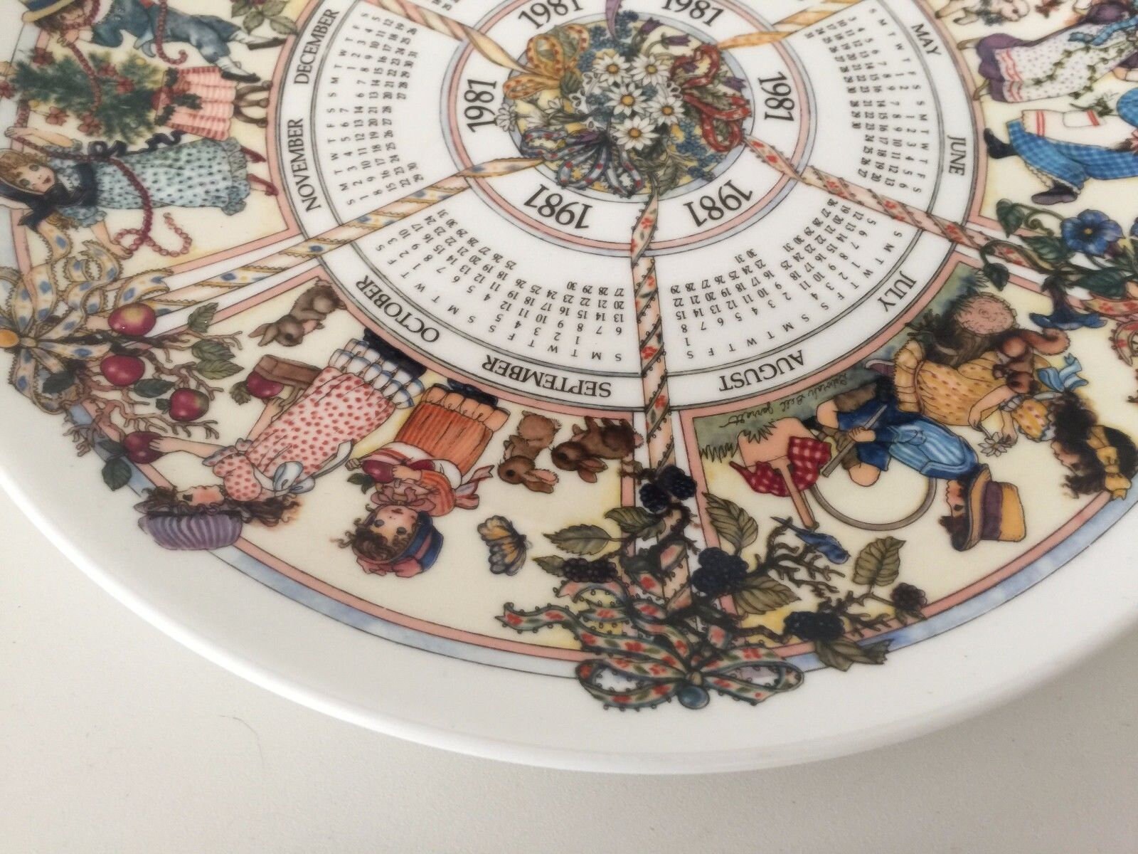 1981 Calendar Plate by Deborah Bell Jarratt, Fine English Porcelain, 12 ...