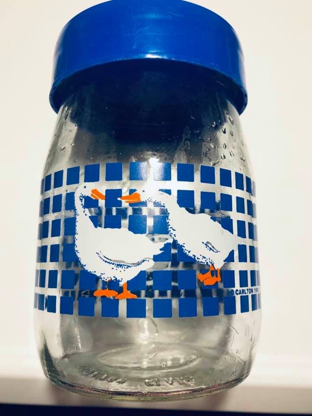 Vintage Carlton Glass Blue Lid Geese 1L Canister Jar Goose Gosling ...