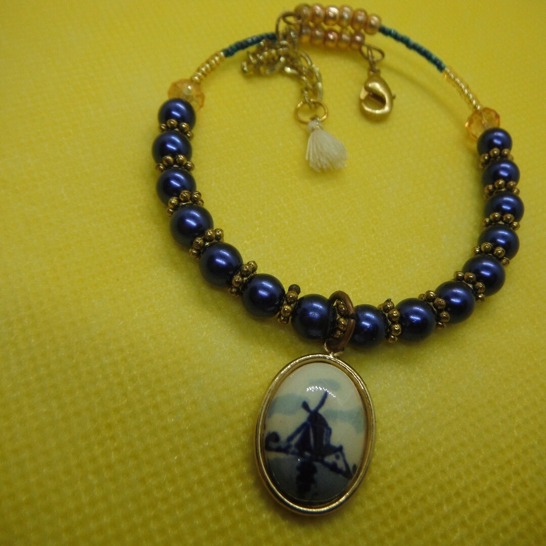 Dutch Genuine Delft Charm Bracelet/with White Tassel Charm/cobalt Blue ...